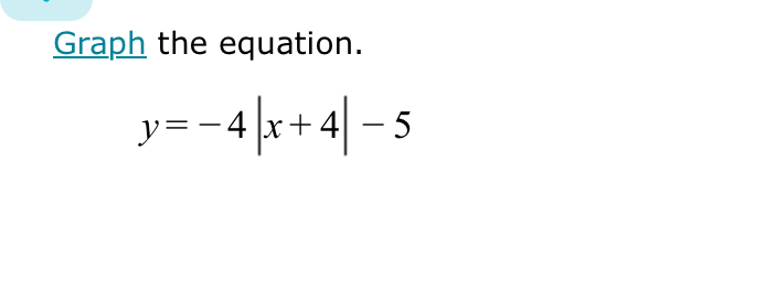 Solved Graph the equation.y=-4|x+4|-5 | Chegg.com