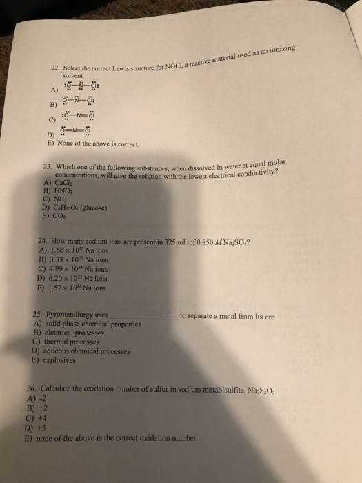 Solved 22. Select the correct Lewis structure for NOCI, a | Chegg.com
