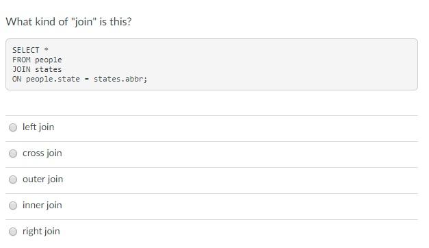 Solved What kind of "join" is this? SELECT * FROM people | Chegg.com