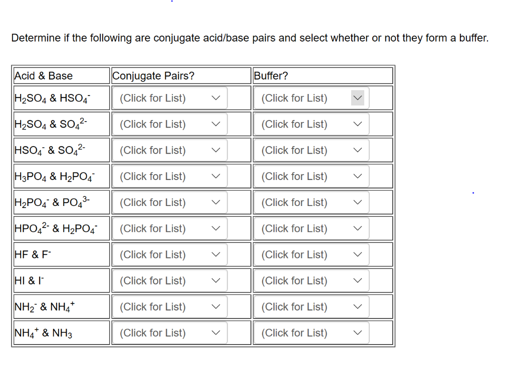 List of Conjugate Acid Base Pairs - Clarence-well-Duffy