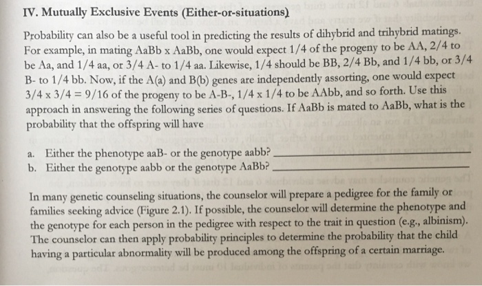 Solved IV. Mutually Exclusive Events (Either-or-situations) | Chegg.com