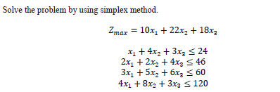 Solved Solve the problem by using simplex method. | Chegg.com
