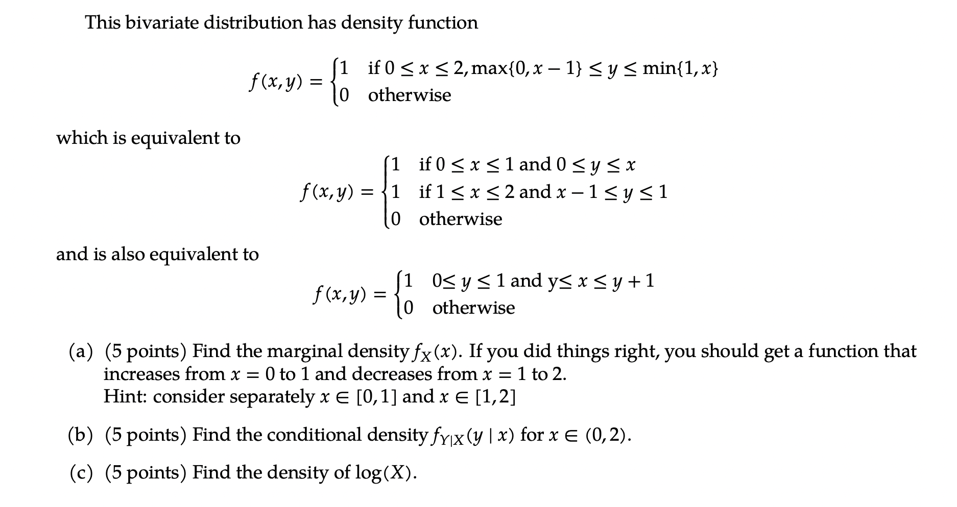 Solved This bivariate distribution has density function | Chegg.com
