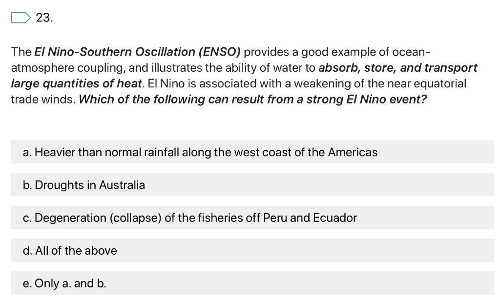 Solved D 23. The El Nino-Southern Oscillation (ENSO) | Chegg.com