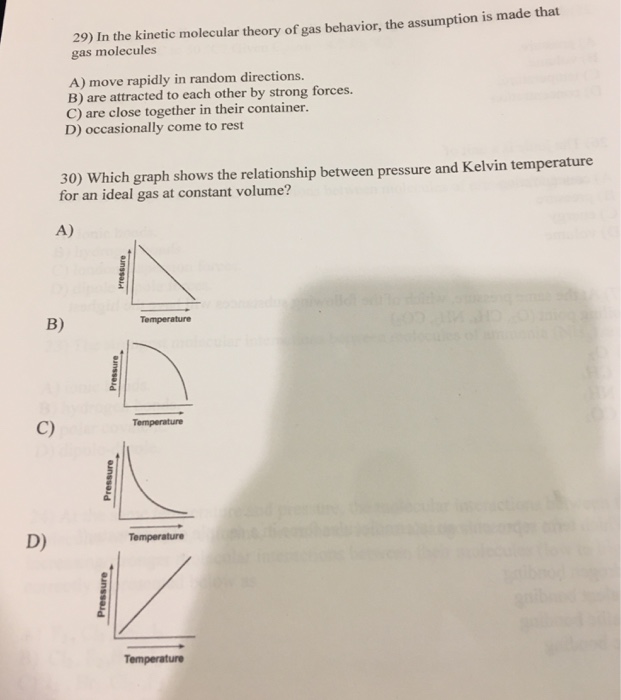 Solved 29) In the kinetic molecular theory of gas behavior, | Chegg.com
