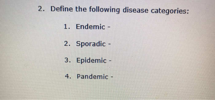 Solved 2. Define the following disease categories: 1. | Chegg.com