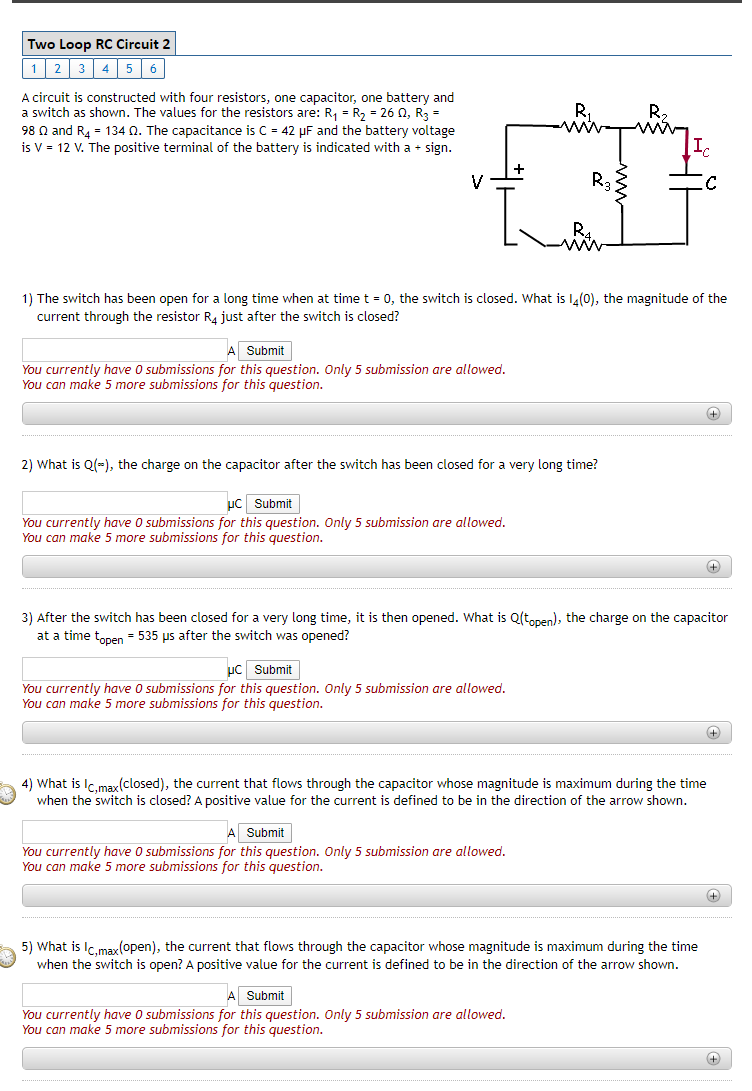 Solved Two Loop RC Circuit 2 | 1 | 2 | 3 4 | 5 | 6 A circuit | Chegg.com