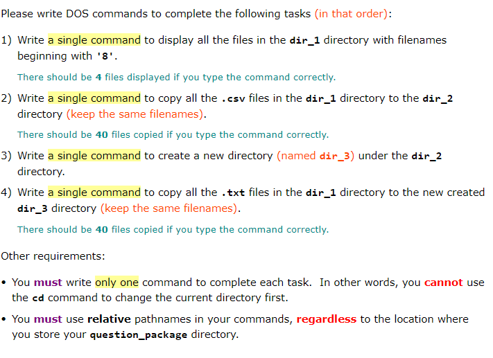 Solved Please write DOS commands to complete the following | Chegg.com