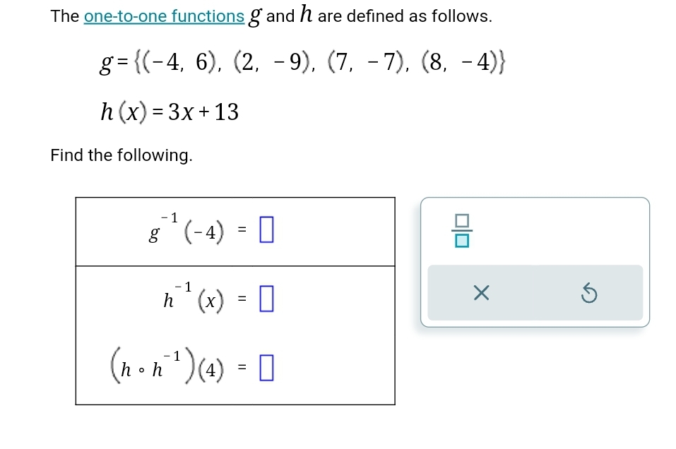 Solved The one-to-one functions g ﻿and h ﻿are defined as | Chegg.com