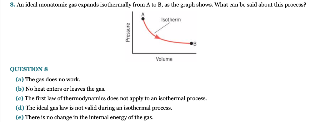 Solved 8. An ideal monatomic gas expands isothermally from A | Chegg.com