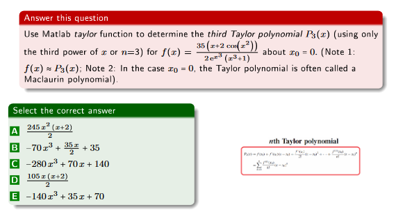 Solved Answer this question Use Matlab taylor function to | Chegg.com