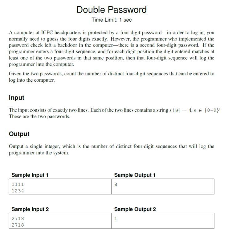 Solved Double Password Time Limit: 1 sec A computer at ICPC | Chegg.com