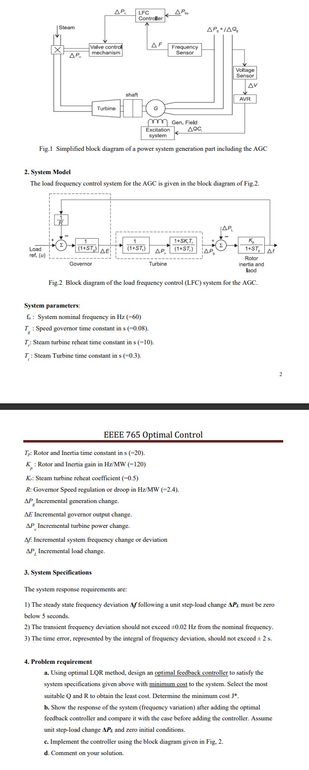 Solved Fig.1 Simplified block diagram of a power system | Chegg.com