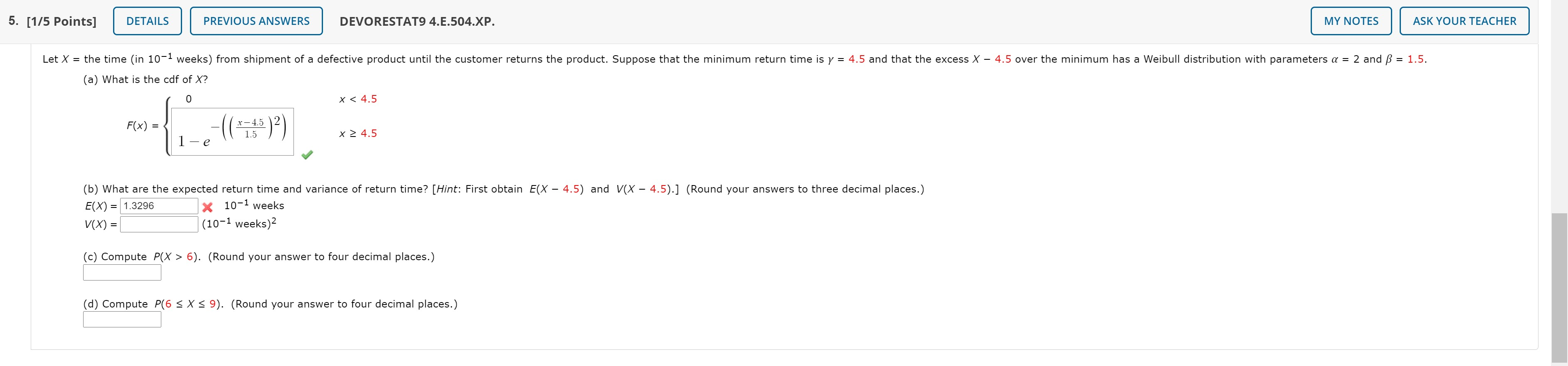 Solved 5. [1/5 Points] DETAILS PREVIOUS ANSWERS DEVORESTAT9 | Chegg.com