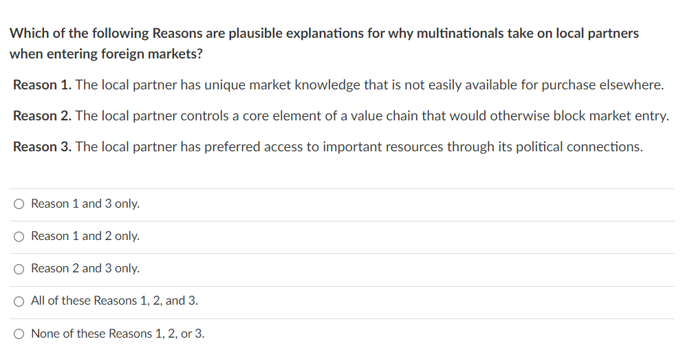 Solved Which of the following Reasons are plausible | Chegg.com