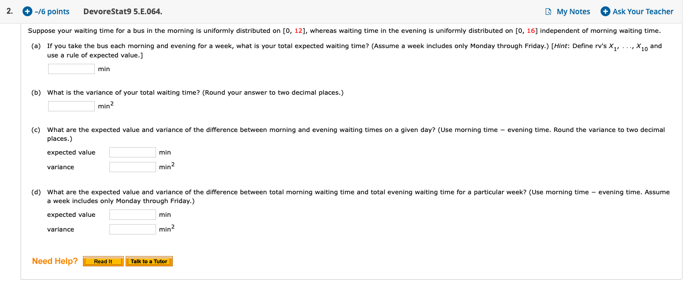 Solved 2 6 Points Devorestat9 5 E 064 My Notes Ask