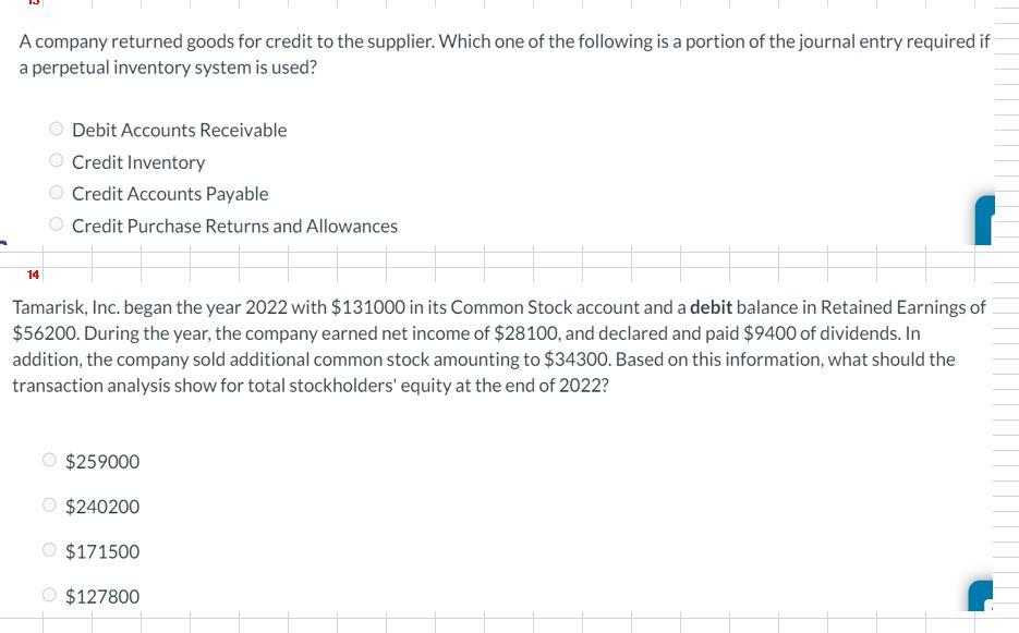 Solved A company returned goods for credit to the supplier. | Chegg.com