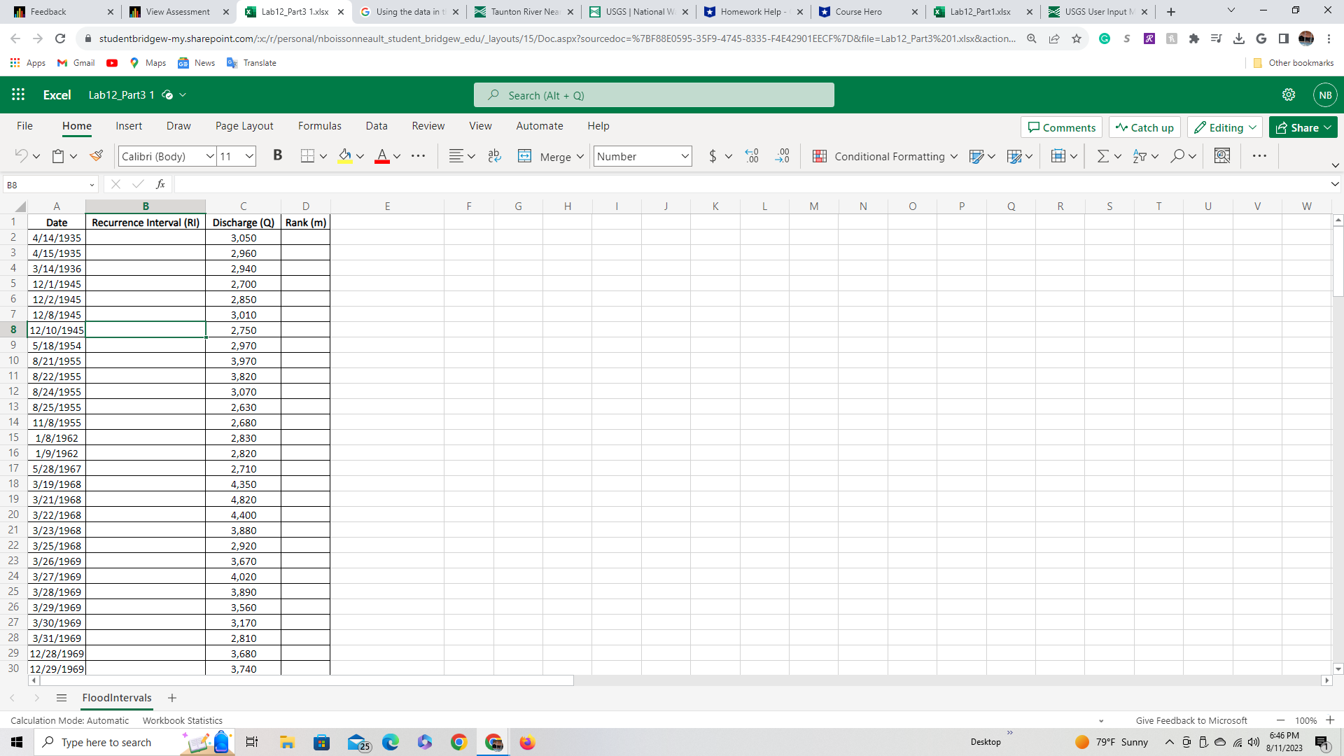 Solved Part 3: Floods and recurrence intervals A flood is a | Chegg.com