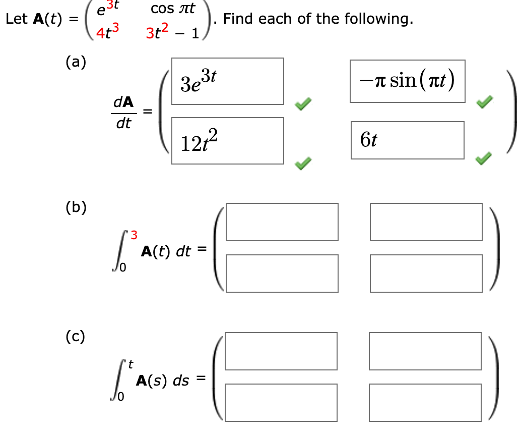 Solved 3t COS Jt Let A(t) е Find each of the following. 3t2 | Chegg.com