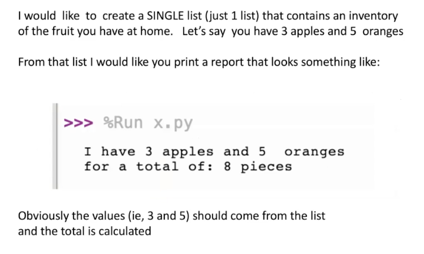 Solved I would like to create a SINGLE list (just 1 list) | Chegg.com