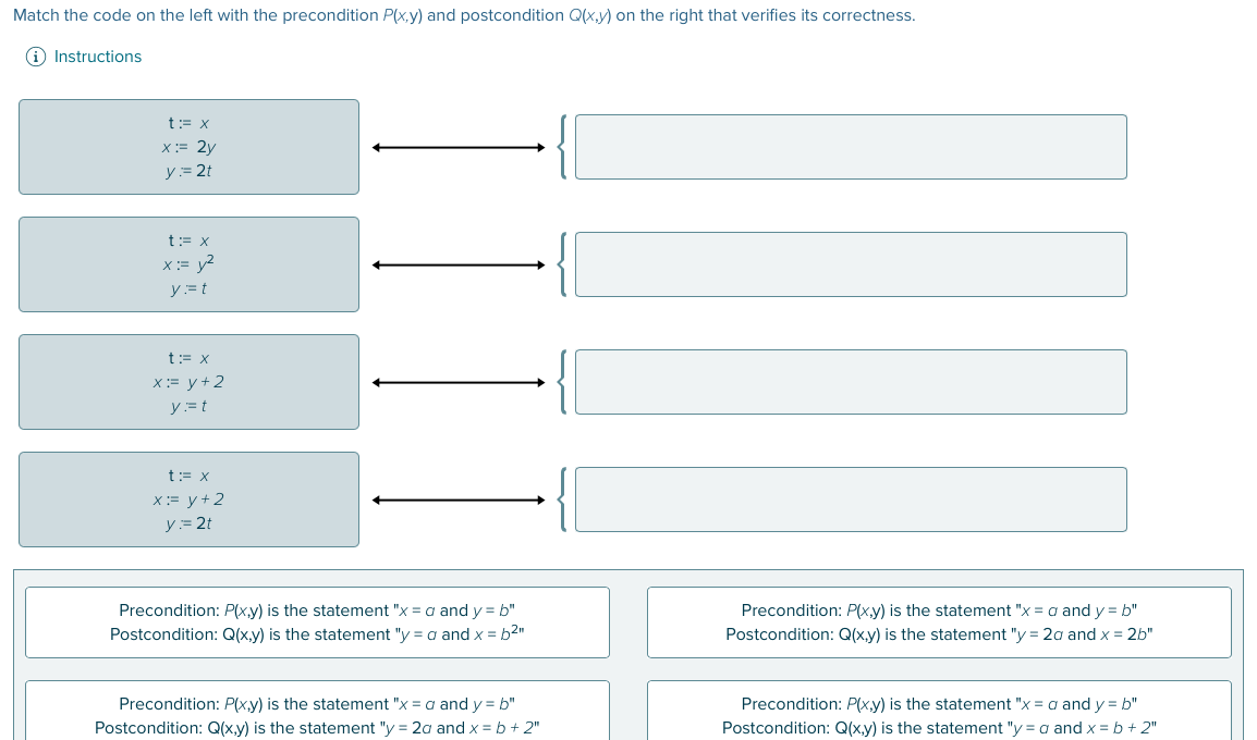 Solved Match the code on the left with the precondition | Chegg.com