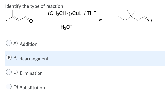 Solved Identify the type of reaction (CH3CH2)2Culi / THE | Chegg.com