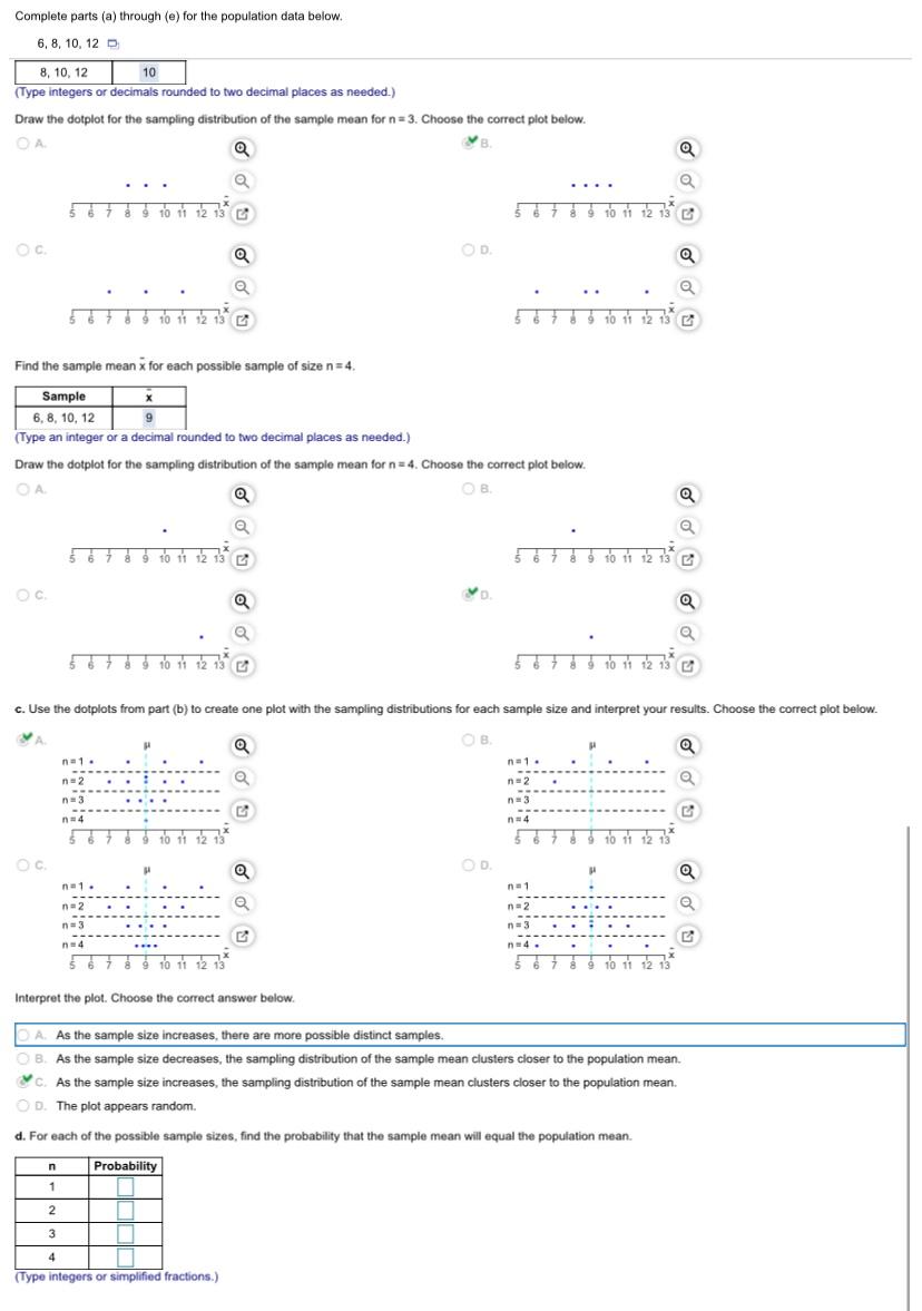 For each of the possible sample sizes, find the | Chegg.com