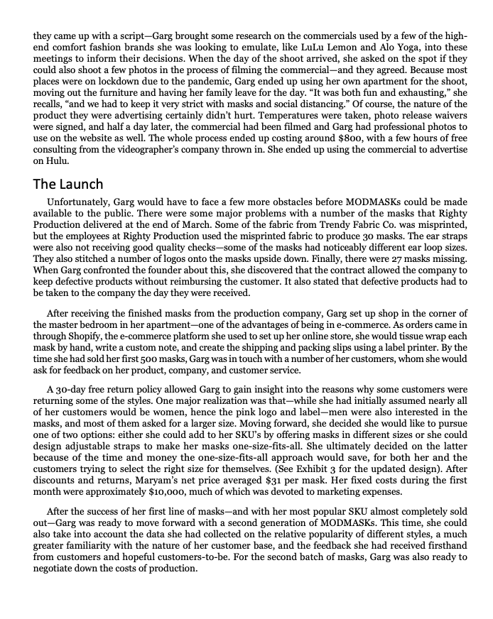 MODMASK: Starting Up in a Pandemic Bzzz. Bzzzzz. | Chegg.com