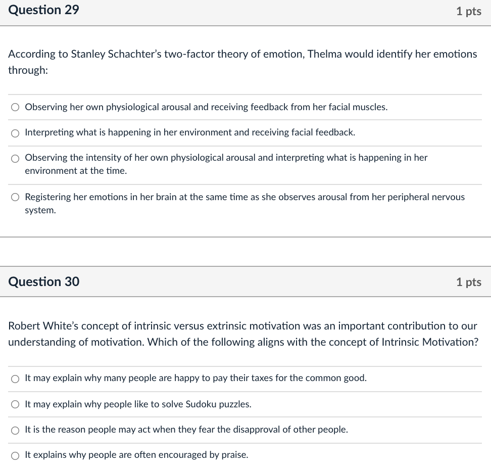 Solved Question 29 1 pts According to Stanley Schachter's | Chegg.com