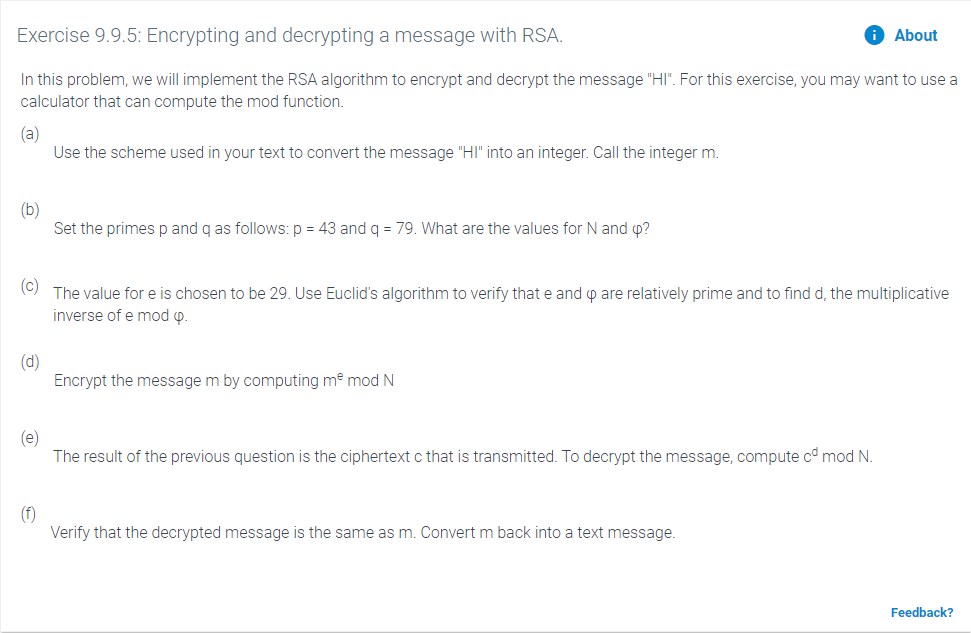 Solved Exercise 9.9.5: Encrypting and decrypting a message | Chegg.com