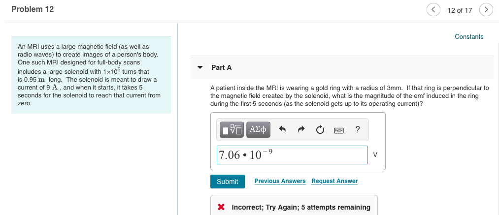 Solved A patient inside the MRI is wearing a gold ring with | Chegg.com