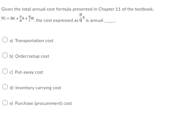 Solved Given the total annual cost formula presented in | Chegg.com
