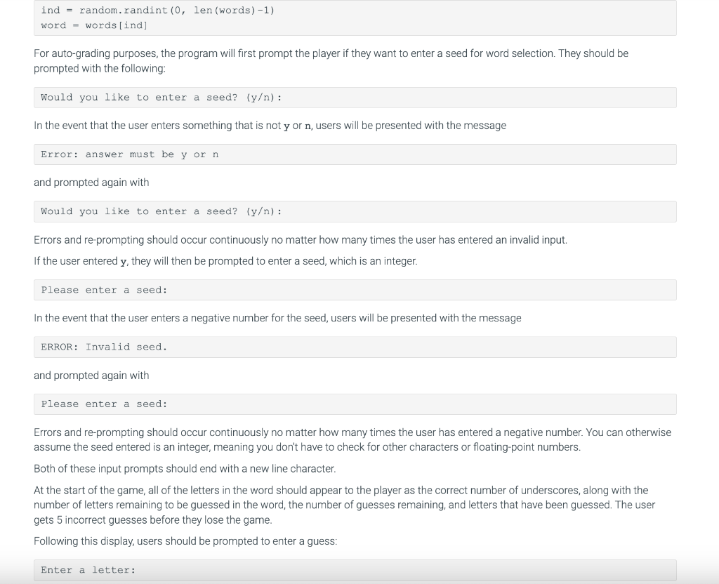 14.4 SS23 Project 2: Word Guessing Game Overview In | Chegg.com