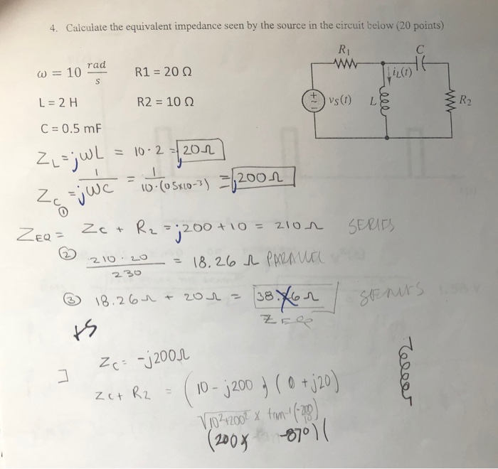 Solved 4. Calculate the equivalent impedance seen by the | Chegg.com