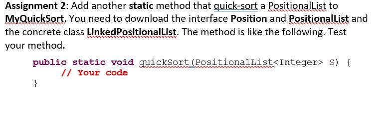 Solved Assignment 2: Add another static method that | Chegg.com