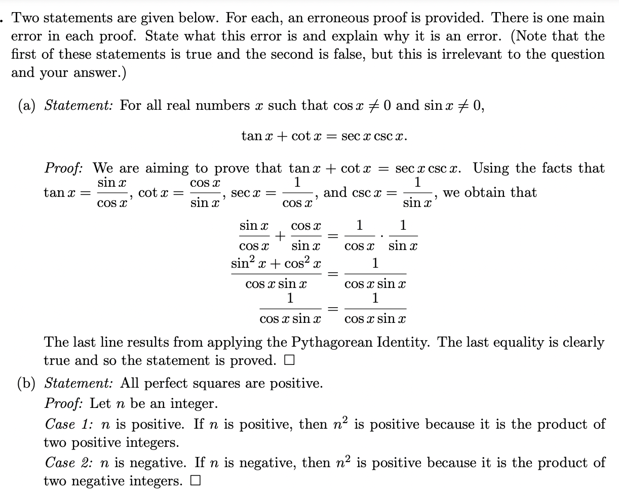 Solved Two statements are given below. For each, an | Chegg.com