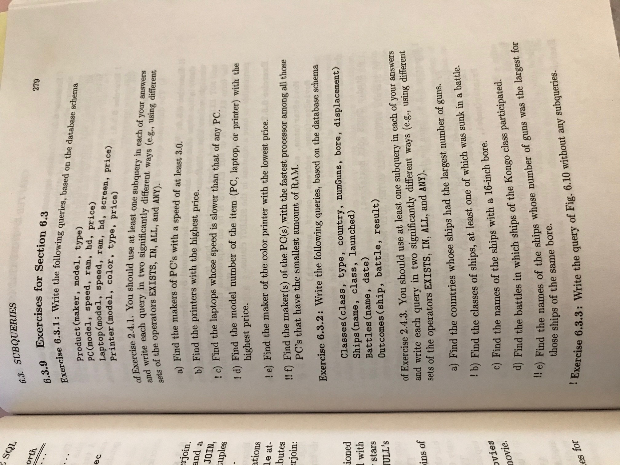 Solved 6.3. ﻿SUBQUERIES6.3.9 ﻿Exercises for Section | Chegg.com