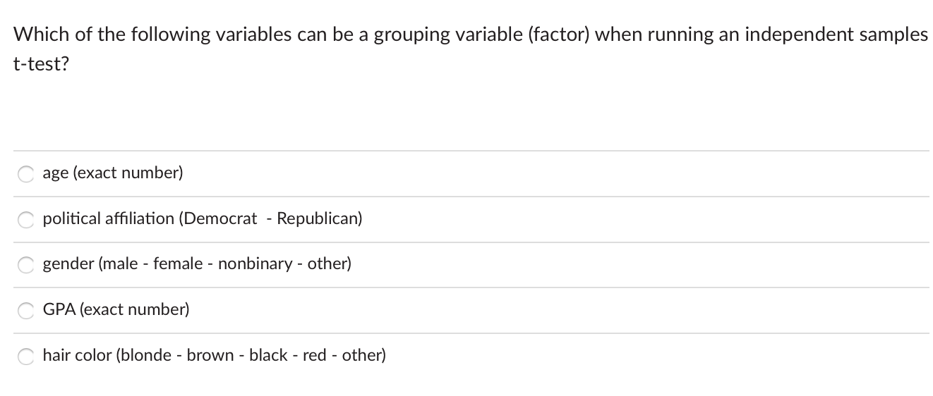 Solved Which Of The Following Variables Can Be A Grouping