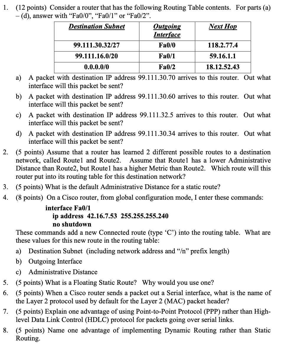 Solved 1. (12 points) Consider a router that has the | Chegg.com