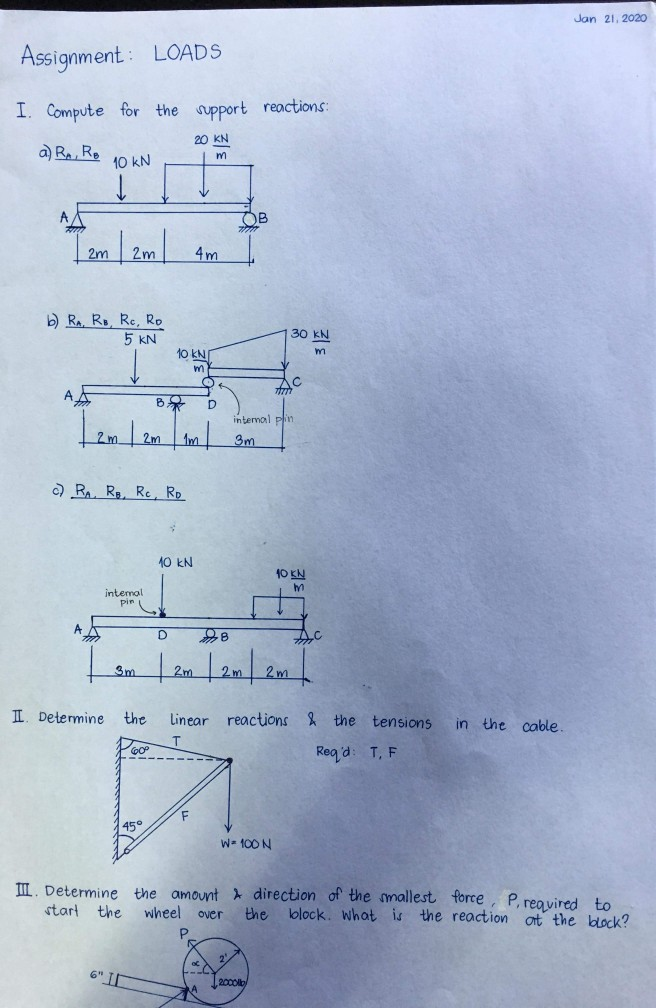 Solved Jan 21, 2020 Assignment: LOADS I. Compute for the | Chegg.com