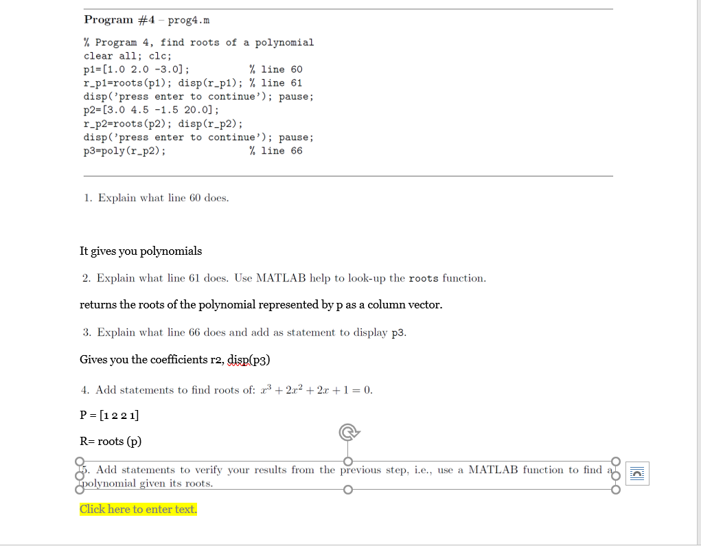 Solved Program #4 - prog4.m % Program 4, find roots of a | Chegg.com