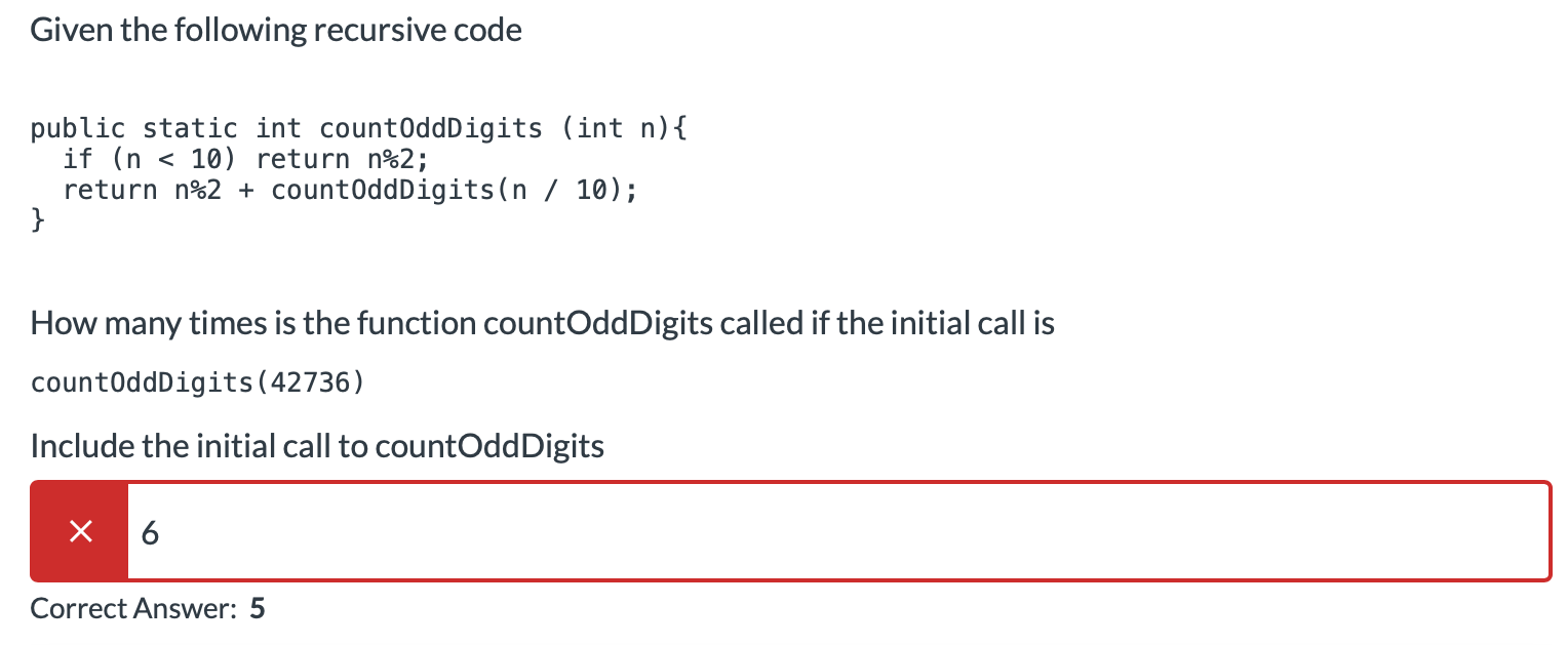 Solved Given the following recursive code public static int | Chegg.com