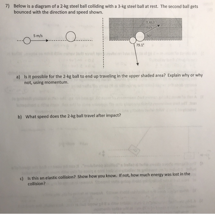 Solved 7) Below is a diagram of a 2-kg steel ball colliding | Chegg.com