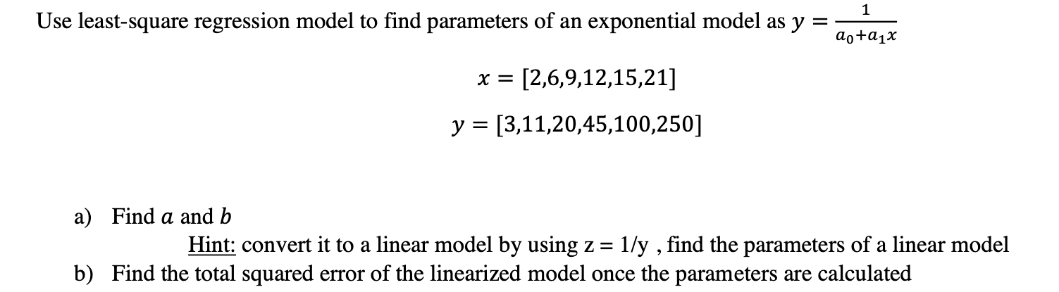 Solved se least-square regression model to find parameters | Chegg.com