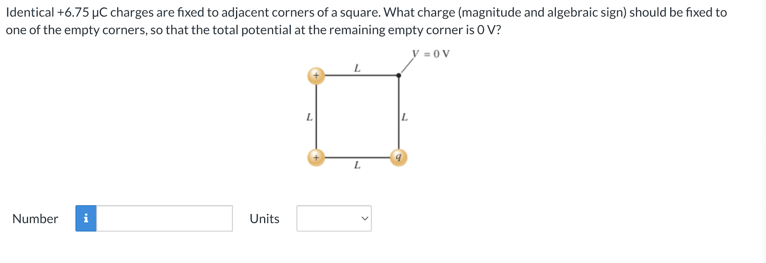 Solved Identical +6.75μC charges are fixed to adjacent | Chegg.com