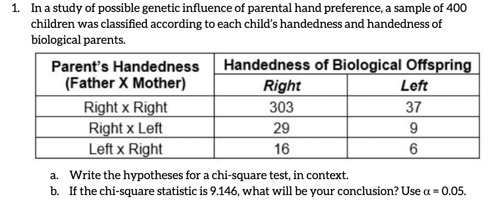 Solved In a study of possible genetic influence of parental | Chegg.com