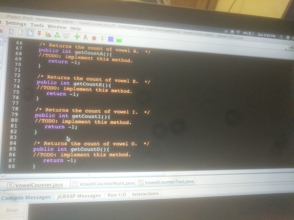 Solved ject: Proj3-VowelCounter-starter VowelCounter java | Chegg.com