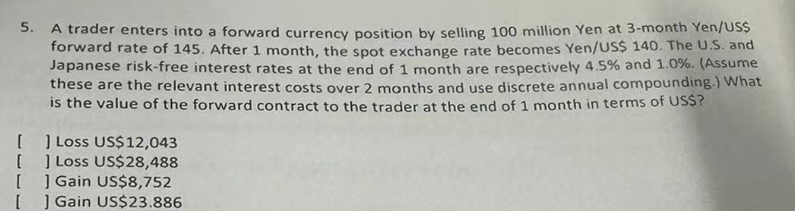 Solved VA trader enters into a forward currency position by | Chegg.com