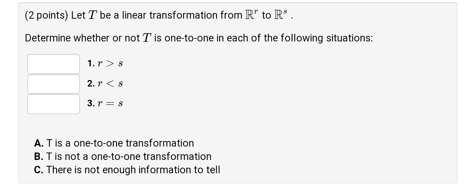 Solved (2 points) Let T be a linear transformation from R’ | Chegg.com