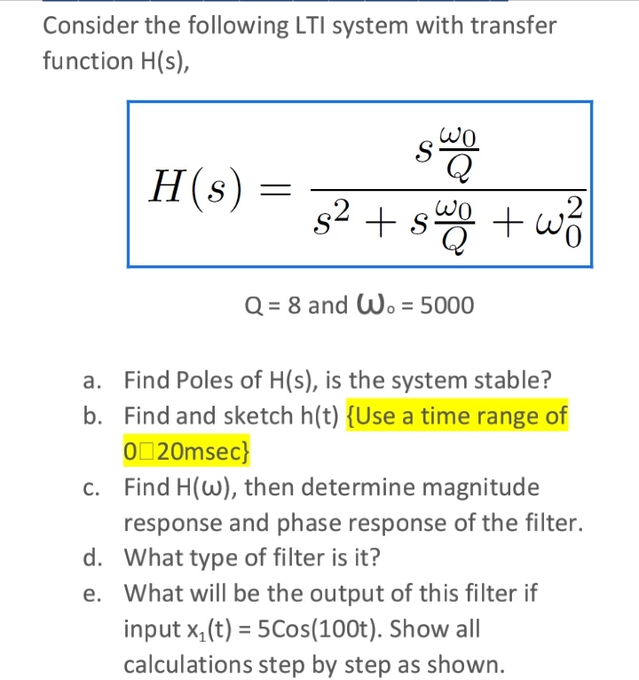 Solved Consider the following LTI system with transfer | Chegg.com